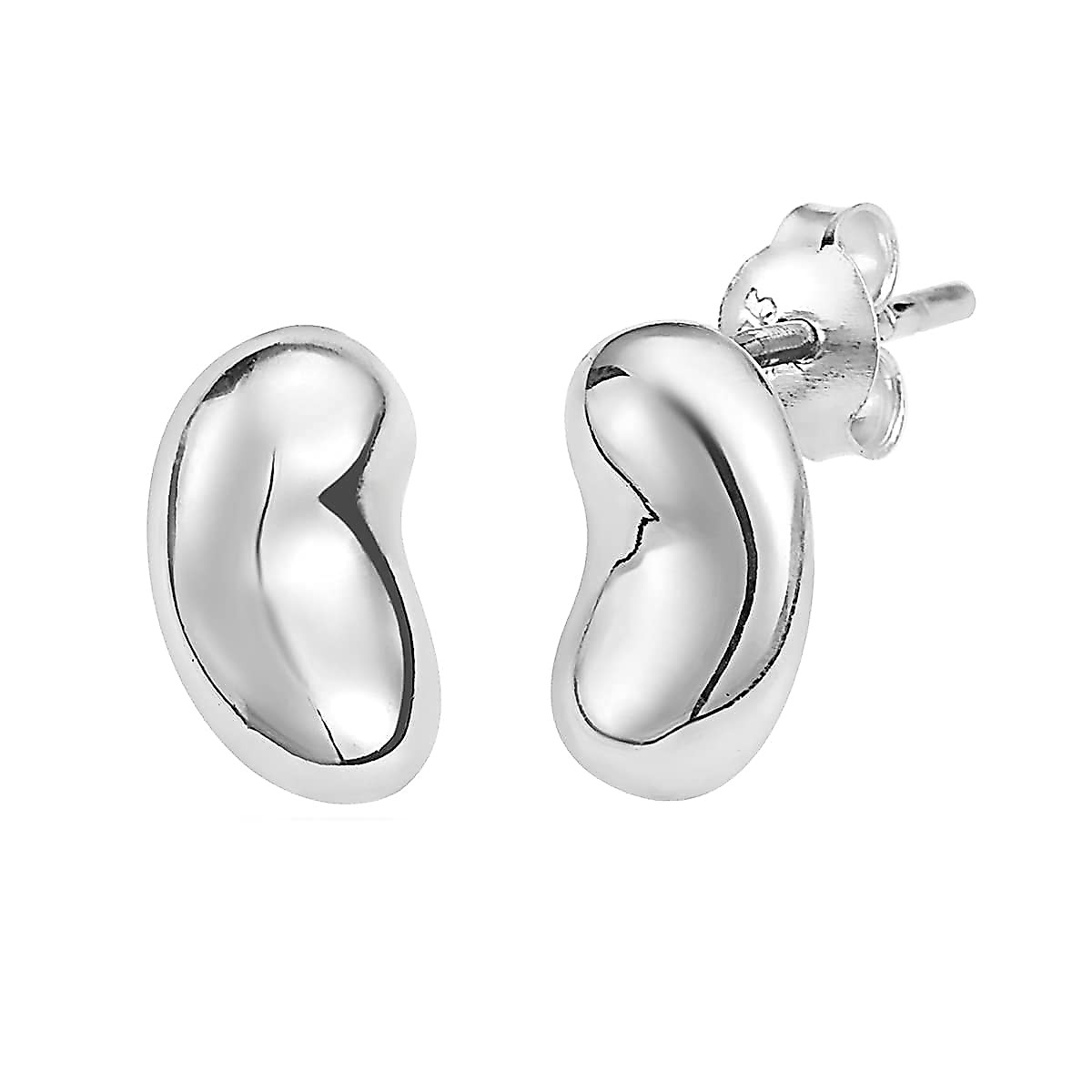 Ritastephens Sterling Silver Small Shiny Kidney Bean Stud Post Earrings