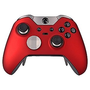 eXtremeRate Scarlet Red Soft Touch Replacement Shell Front Faceplate Cover for Xbox One Elite Controller Model 1698 with Thumbstick Accent Rings - Controller NOT Included
