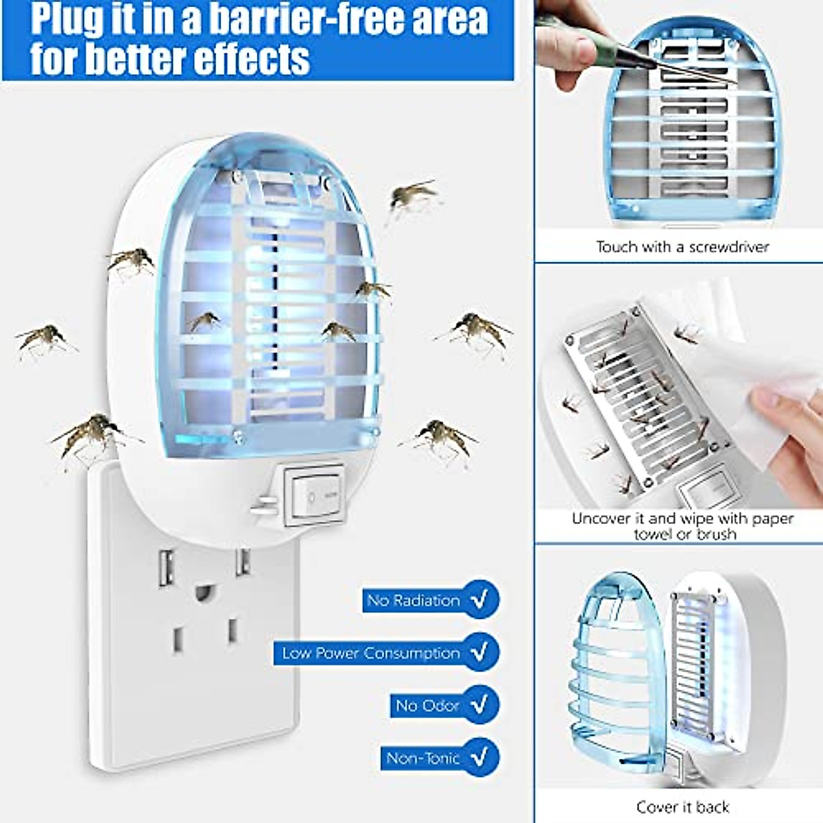 DNFAF Bug Zapper Indoor, Electronic Fly Trap Insect Killer, Mosquitoes Killer Mosquito Zapper with Blue Lights for Living Room, Home, Kitchen, Bedroom, Baby Room, Office(6 Packs)