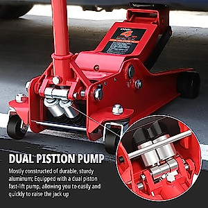 DNA MOTORING Low Profile Hydraulic Trolley Service/Floor Jack, 4 Ton (8000 lbs) Capacity, Lifting Range 4.5"-20",Red,TOOLS-00307
