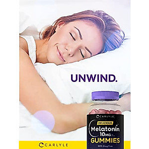 Carlyle Melatonin Gummies 10mg | 180 Count | Adult Drug Free Aid | Natural Berry Flavor | Vegan, Non-GMO, Gluten Free