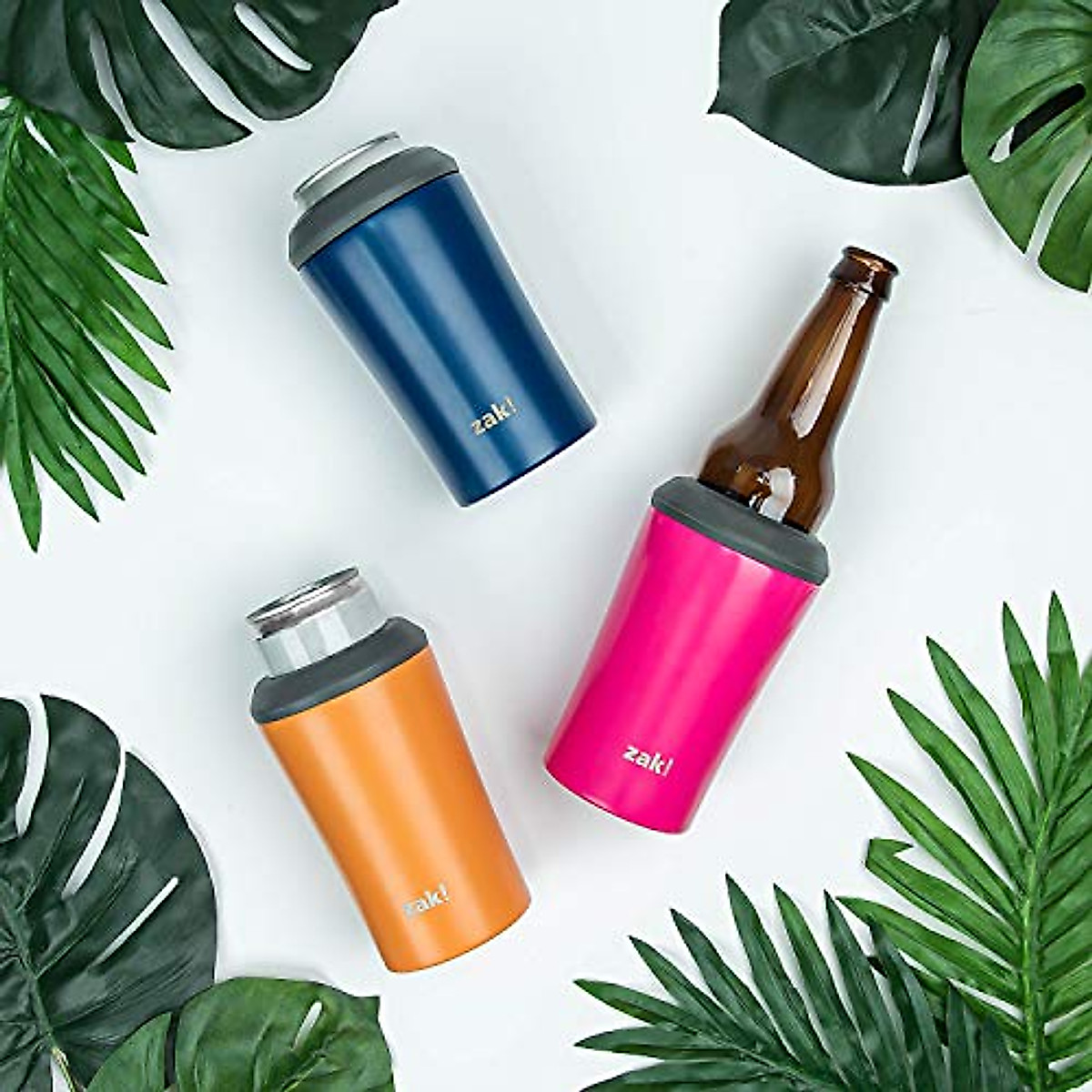 Zak Designs Durable 18/8 Stainless Steel with Vacuum Insulated Can and Bottle Cooler, Great for Cold Drinks Stay Cold in Pool and Party (12oz, Raspberry, BPA Free)