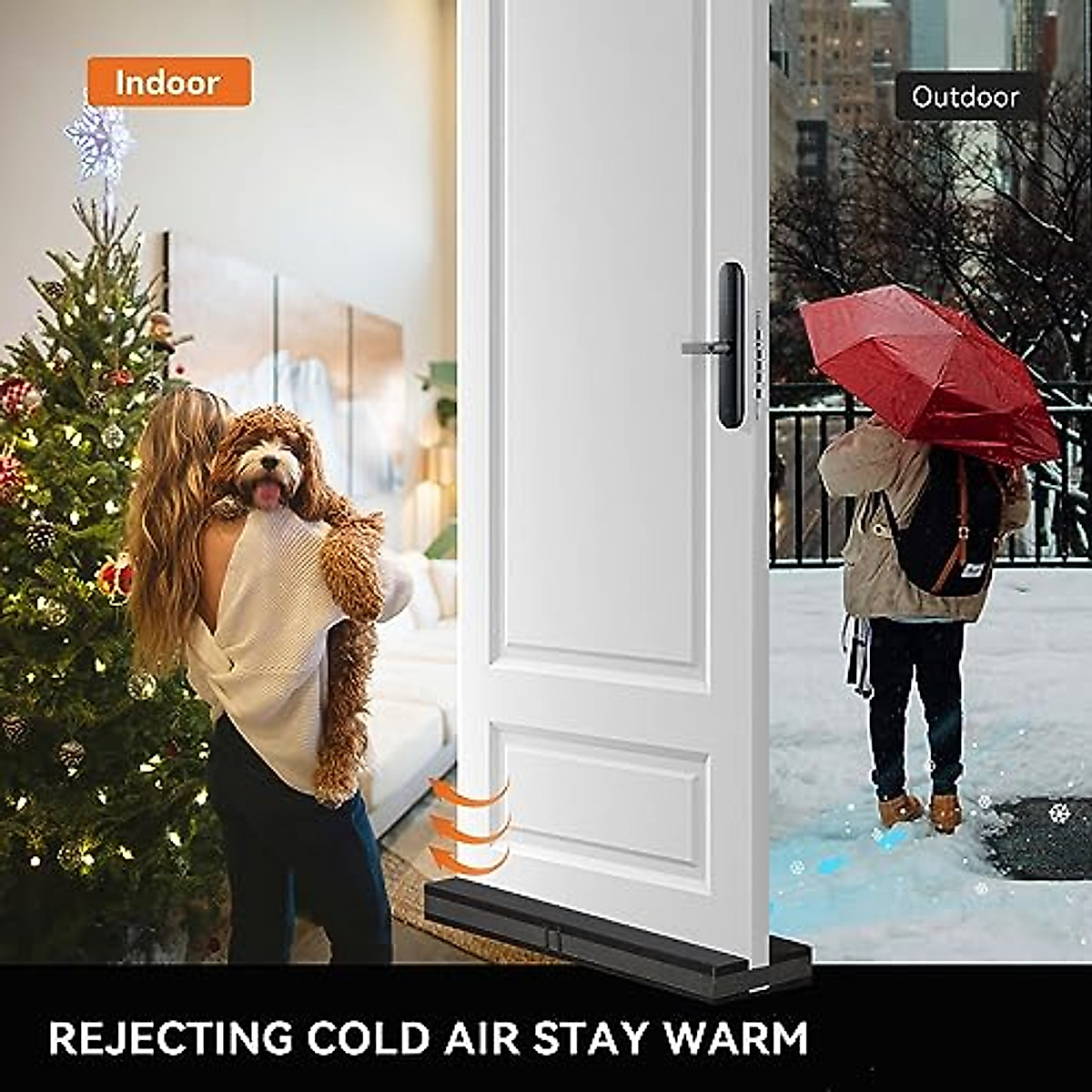 ASWEI Under Door Draft Stopper, 34.5x2'' Door Stoppers for Bottom of Door, Two Side Adjustable Foam Under Door Noise Stopper Block Cold Air and Noise, Door Sweep Easy Install, Not Damage Door (Black)