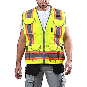 Kolossus Safety Vest for Men High Visibility Reflective Construction Tactical Vest (Yellow, X-Large)