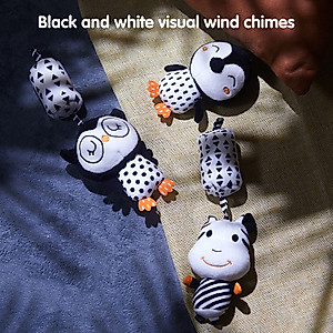 TUMAMA Black and White Baby Toys for 3 6 9 12 Months,Plush Hanging Rattles,Newborn Stroller Toys for Boys and Girls,4 Pack