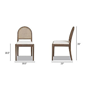 Pemberly Row Curved Cane Rattan Side Dining Chair Set of 2 Ivory White Boucle