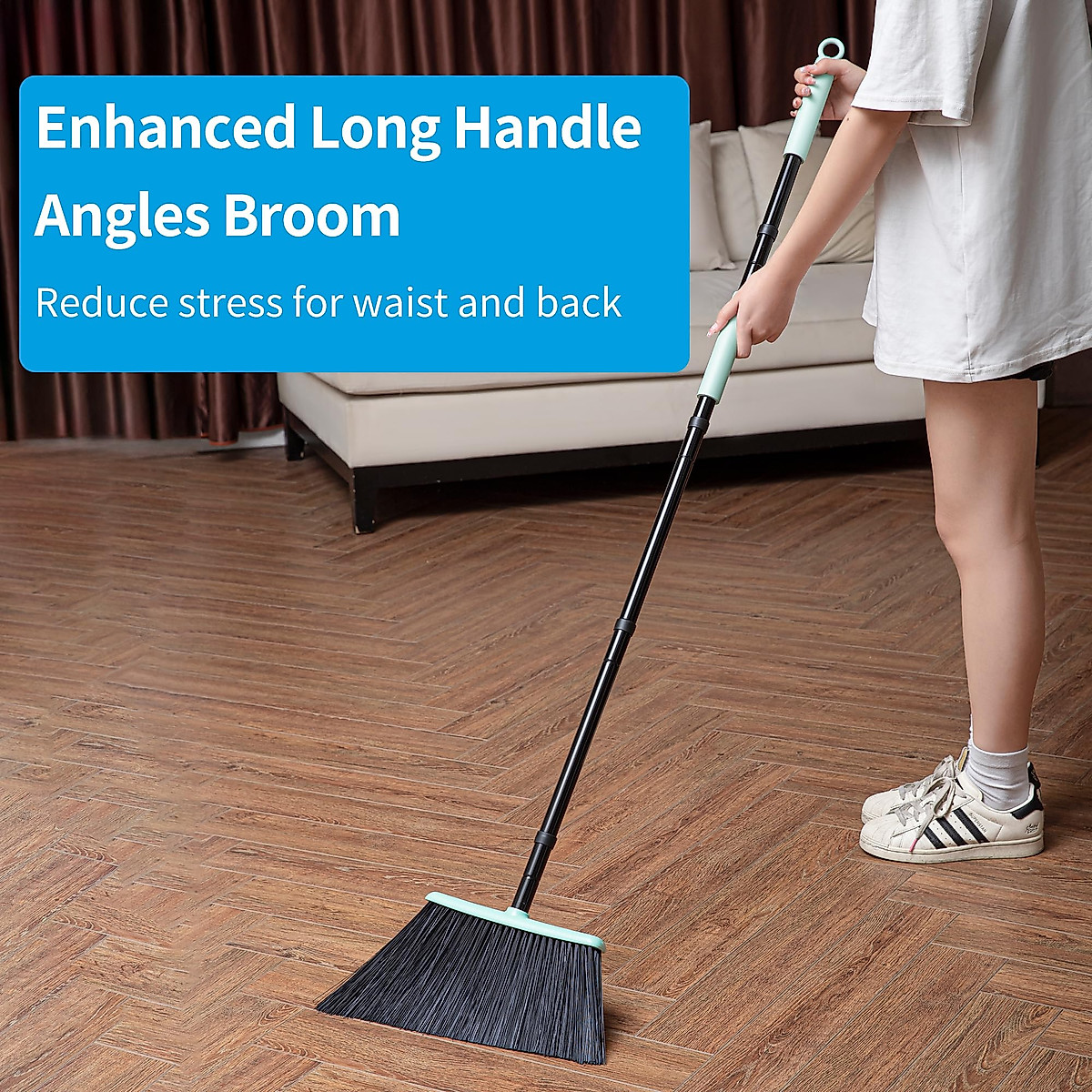 DALIPER 3 Pack Heavy Duty Broom Outdoor with Long Handle 55 Inches, Commercial 60 Degree Stiff Bristle Angled Brush for Sweeping Patio Garage Outside Indoor House Deck Porch Yard Home Warehouse