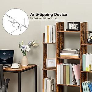 HOOBRO Bookshelf, Bookcase with Charging Station and 2 Drawers Storage, Rustic Tree Shaped Wooden Bookshelves with 12 Storage Shelves, for Bedroom, Home Office, Living Room BF140USJ01