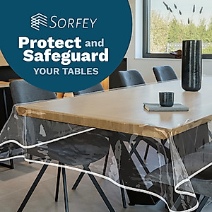 Sorfey Plastic Table cover - Clear Plastic Tablecloth Protector, with Edge, 54-Inch by 54 inch, Square, Waterproof & Oilproof