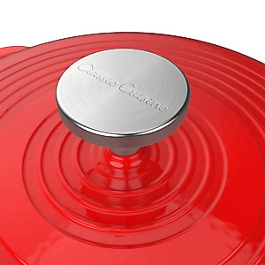Classic Cuisine Cast Iron Dutch Lid 6 Quart Enamel Coated Oven or Stovetop-For Soup, Chicken, Pot Roast and More-Kitchen Cookware, Red