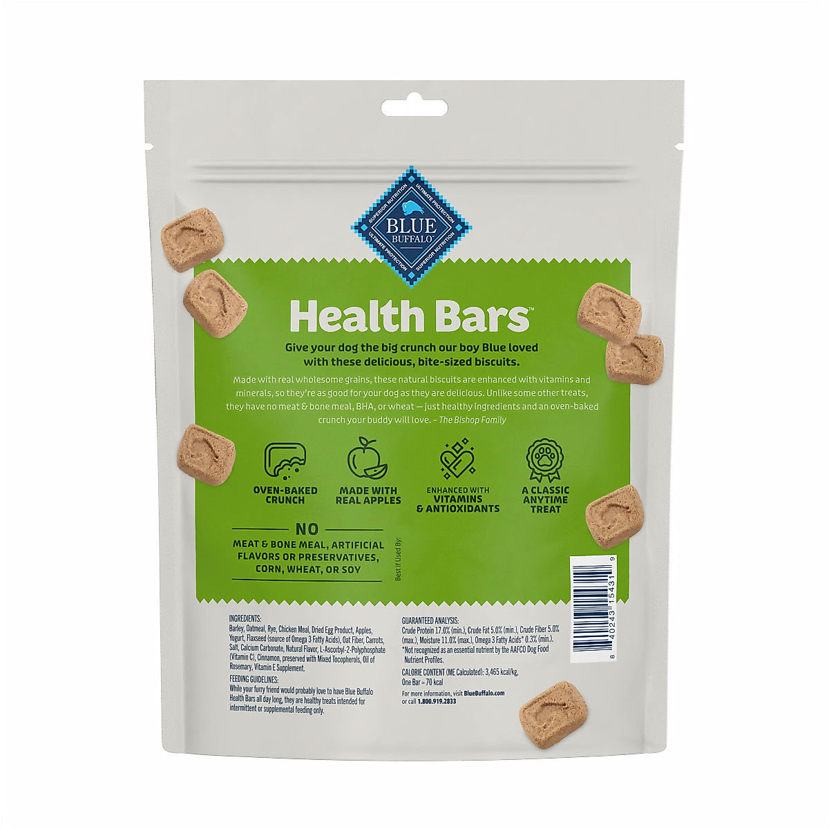 Blue Buffalo Health Bars Mini Crunchy Dog Biscuits, Oven-Baked with Natural Ingredients, Apples & Yogurt, 16-oz Bag