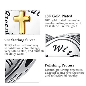 Vito Sterling Silver Charms for Pandora Bracelets, With God All Things Are Possible Cross European Beads Christian Gifts for Women