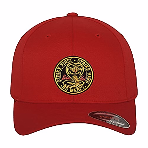 Cobra Kai Officially Licensed Patch Flexfit Cap (Red), Small/Medium