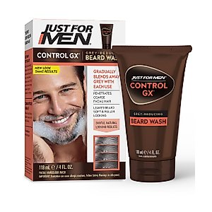 Just For Men Control GX Grey Reducing Beard Wash Shampoo, Gradually Colors Mustache and Beard, Leaves Facial Hair Softer and Fuller, 4 Fl Oz - Pack of 1