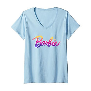 Barbie Pink Gradient Logo V-Neck T-Shirt