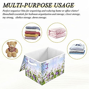 Kigai Butterfly Wildflower Storage Basket with Lids and Handles,Collapsible Storage Bins Organizer for Bedroom Organization,Office Storage,Toys,16.5x12.6x11.8 In