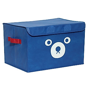 Bear Toy Storage Box Large Size for Boys & Girls - "16x12x10" Toy Chest Organizer for Kids - | Collapsible | Handles | Flip-Top Lids | - Fabric Foldable Bin for Playroom - Nursery Room Organization