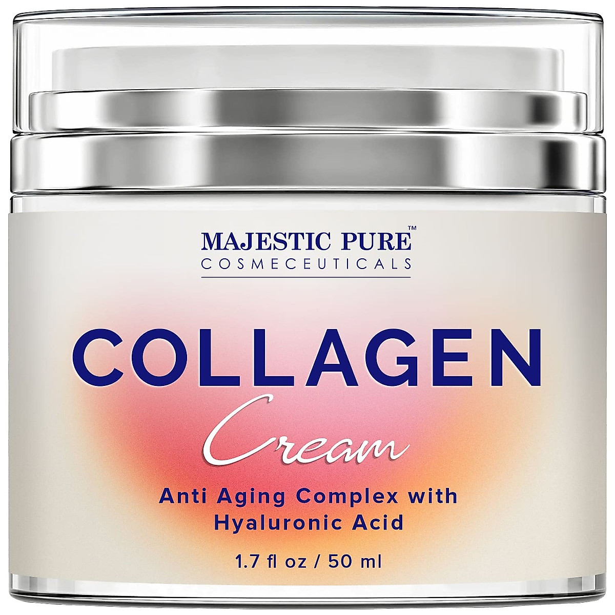 Majestic Pure Collagen Cream for Face, Day & Night Cream with Anti Aging Complex and Hyaluronic Acid - Collagen & Antioxidant Nutrients - Reduces Looks of Wrinkles and Pores - Men & Women, 50 ml