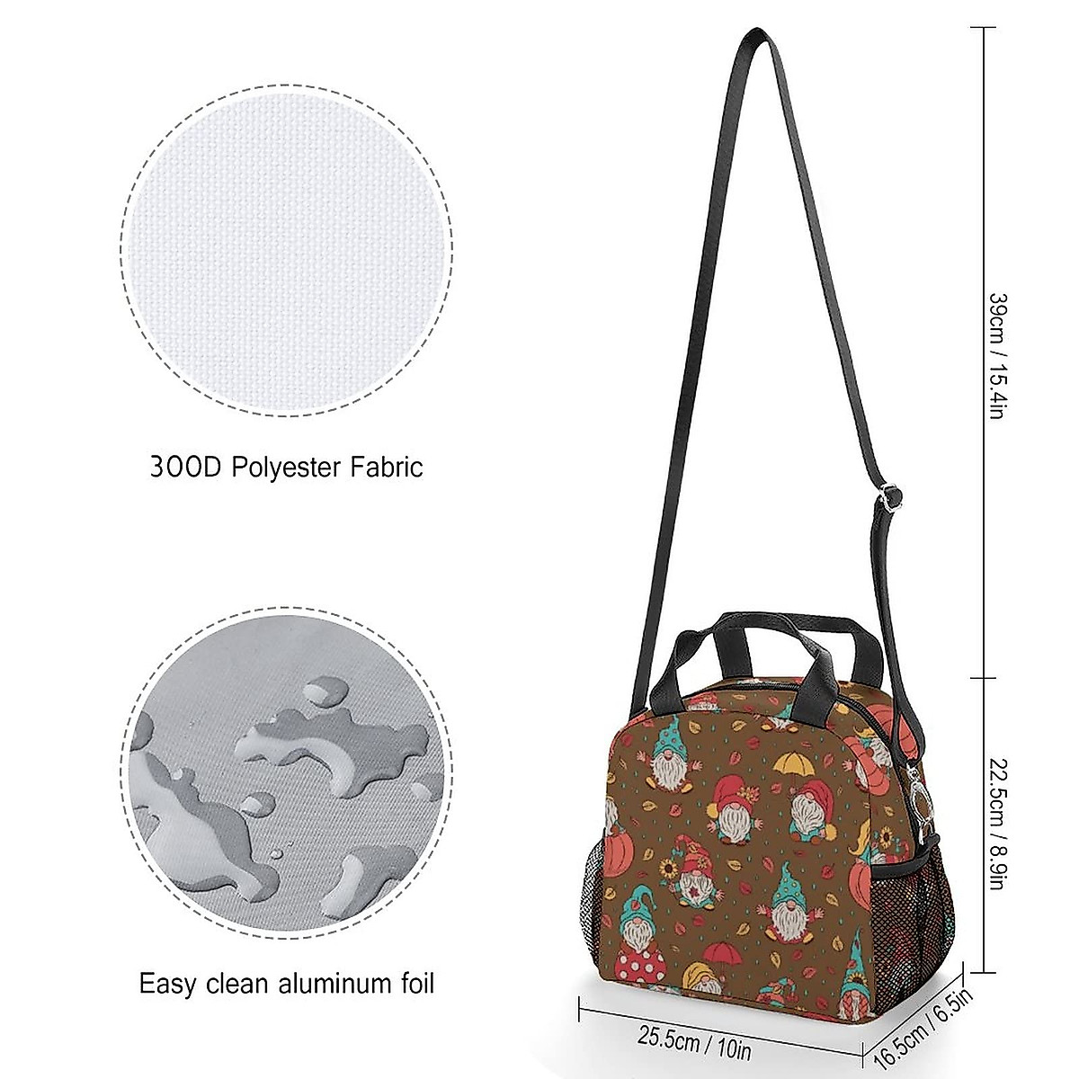 Cute Gnomes Lunch Bag for Women Men, Portable Insulated Lunch Box, Lunch Tote Bag for Work Outdoor