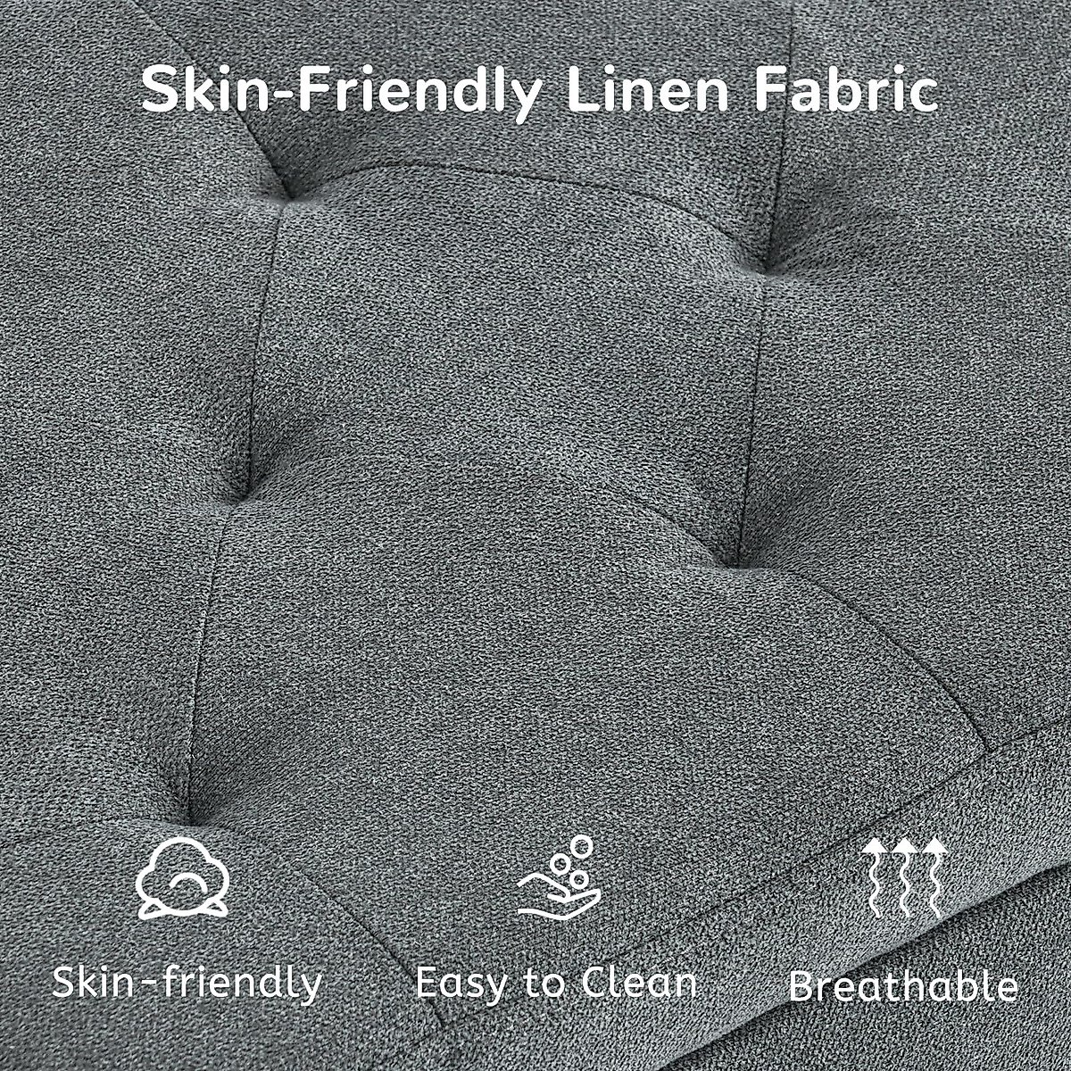 Furniliving Linen Storage Ottoman Square Ottoman Button-Tufted Foot Stool with Wooden X Legs, Modern Footrest Rectangle Vanity Stool, Makeup Stool for Living Room, Bedroom (Grey)