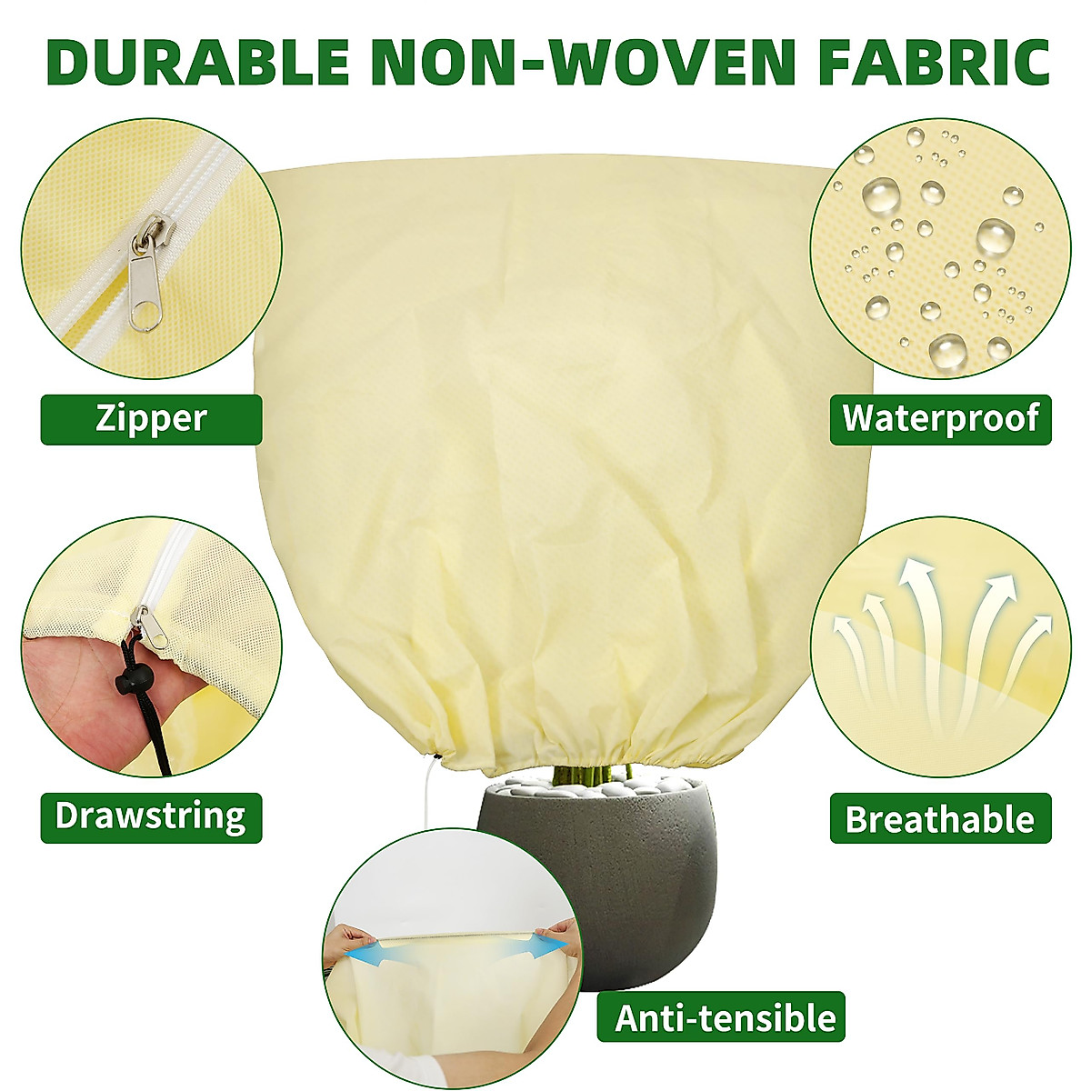 85”(W)x95”(H) Plant Covers Freeze Protection, 2.8oz/yd² Winter Frost Covers for Outdoor Plants,1 Pcs Extra Large Tree covers with Zipper Drawstring, Protect Plants from Cold, Frost, Wind, and Pests