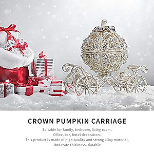 Kisangel Silver Rhinestone Princess Crystal Pumpkin Carriage Trinket Jewelry Box Collectible Figurine Decorative Jewelry Ring Display Holder Table Sculpture