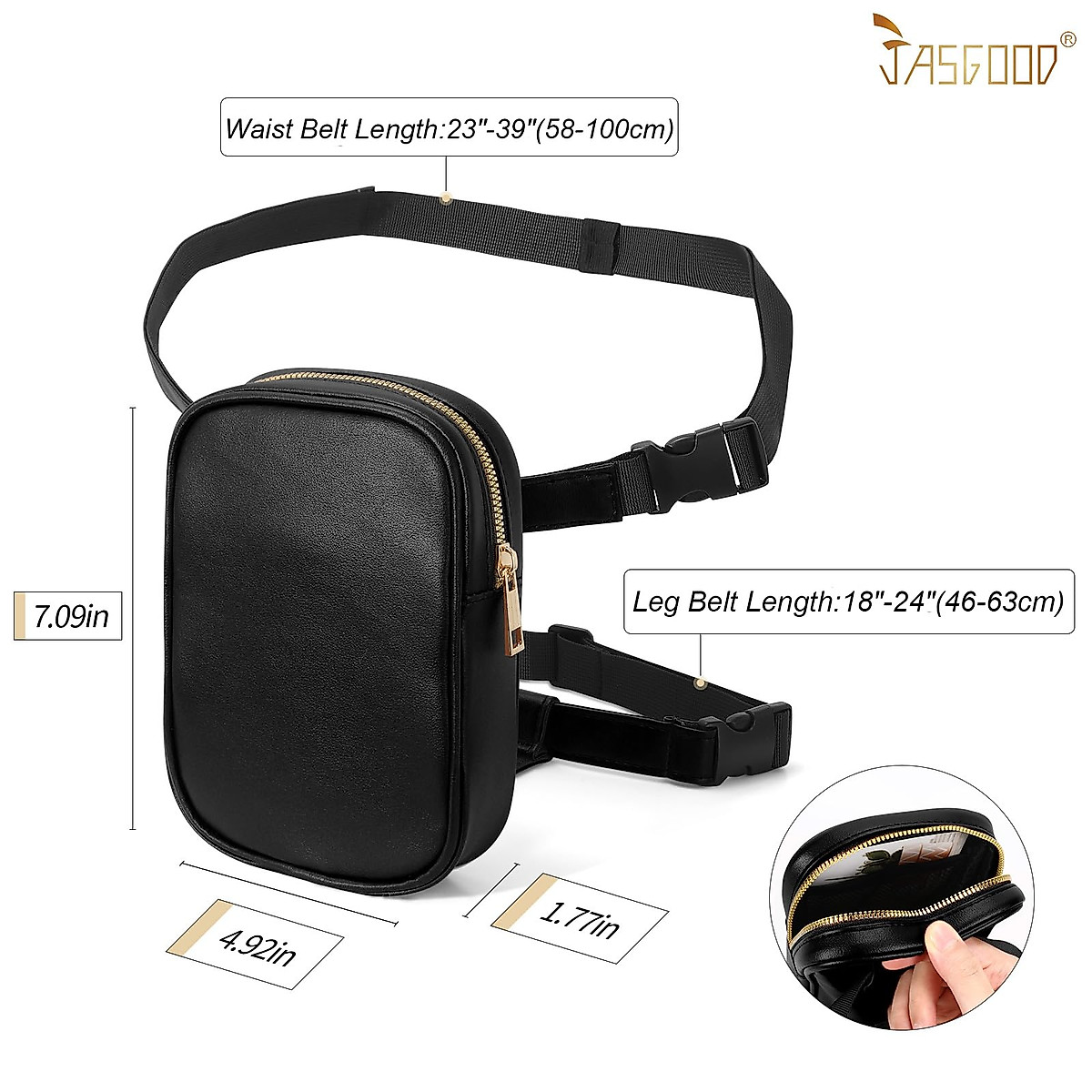 JASGOOD Thigh Harness Leg Bag Fanny Pack for Women Leg Purse Drop Leg Bag, A-Black