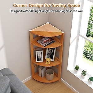 Giantex 4-Tier Corner Shelf, 34" Bookshelf with Rubber Wood Frame, Anti-Toppling Kit, Freestanding Storage Shelf, Corner Display Rack Plant Stand for Living Room, Study, Bedroom, Home, Natural