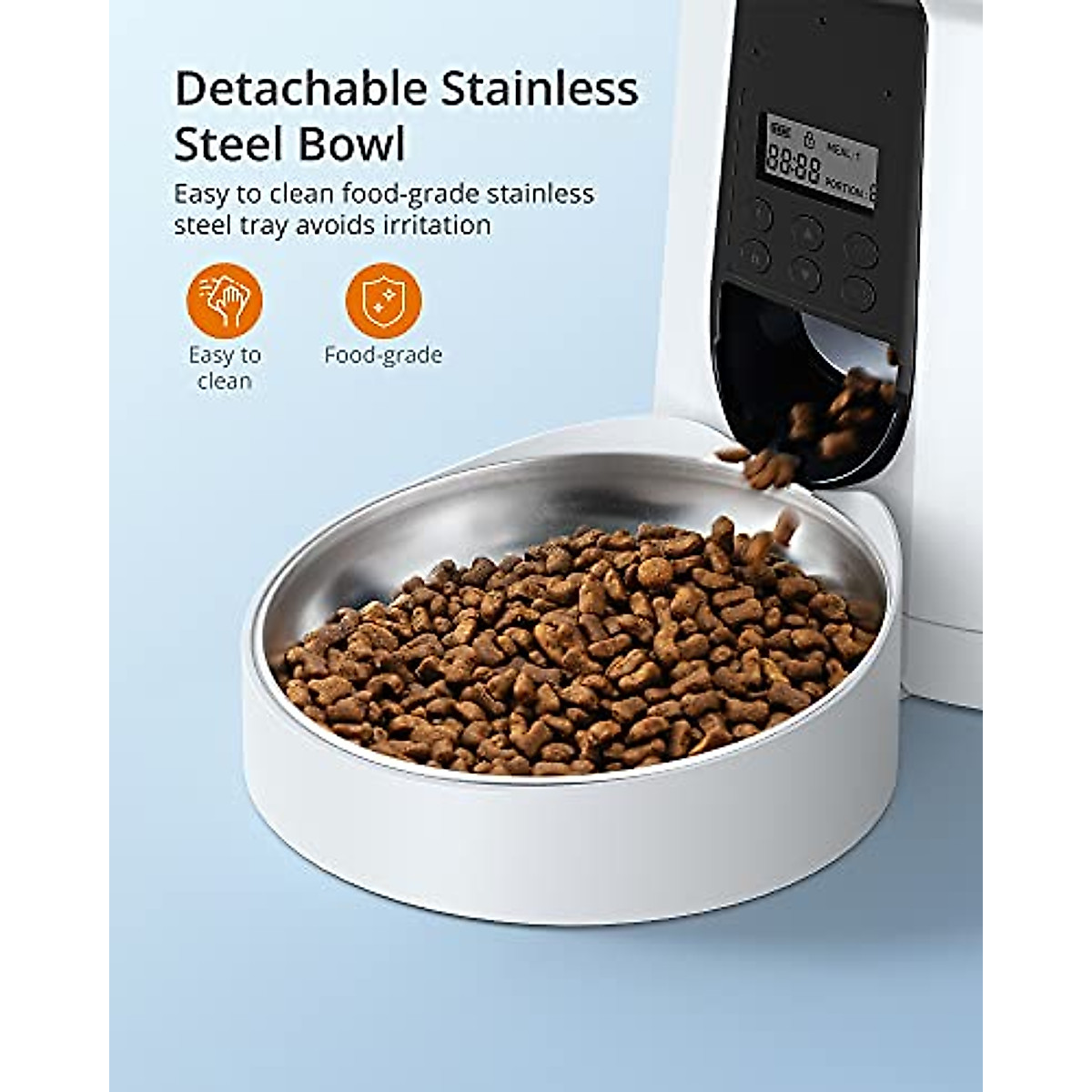 LLSS Automatic Cat Feeder, 4L Food Dispenser, Timed Feeder with Detachable Stainless Steel Bowl, Dry Dispenser for & Dog, Programmable Meal Portion, 1-4 Meals per Day, Auto Pet Black, White