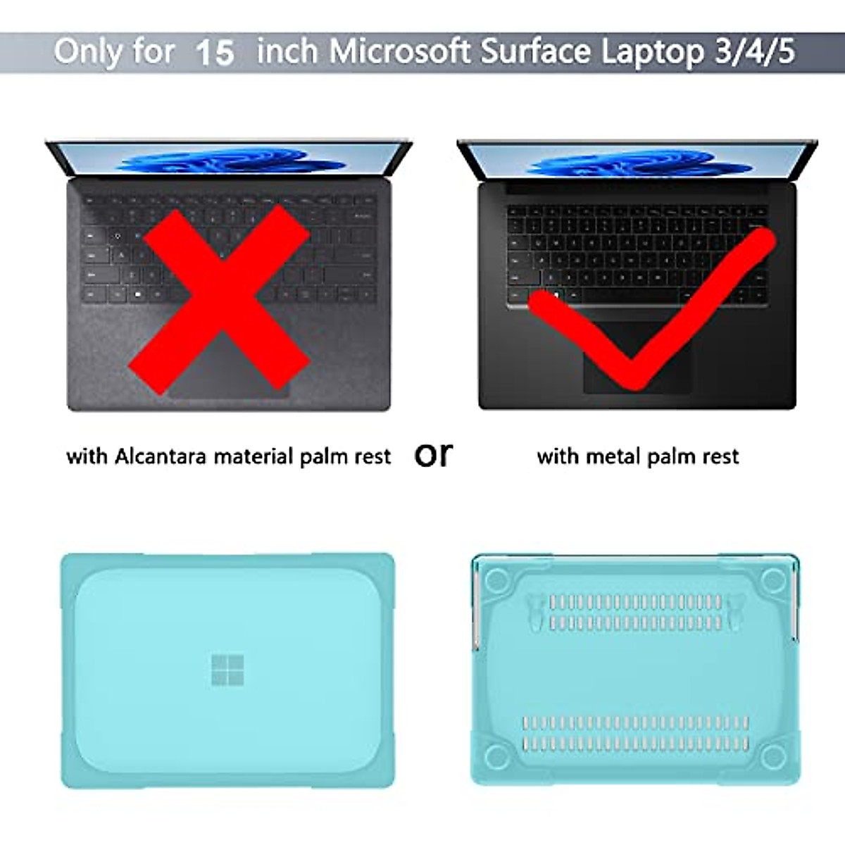 Batianda Heavy Duty 15 inch Microsoft Surface Laptop 5 4/3 Case with Metal Palm Rest with Fold Kickstand and Keyboard Cover - Shockproof Protective Cover for Enhanced Durability and Comfortable,Blue