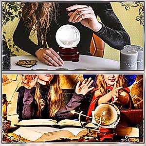 CHENGU Obsidian Crystal Ball with Wooden Stand 2 Pieces 3.15 Inch/ 80 mm Obsidian Healing Crystal Ornaments Feng Shui Ball Sphere Decorative for Halloween Witchcraft Meditation Decorations (White)