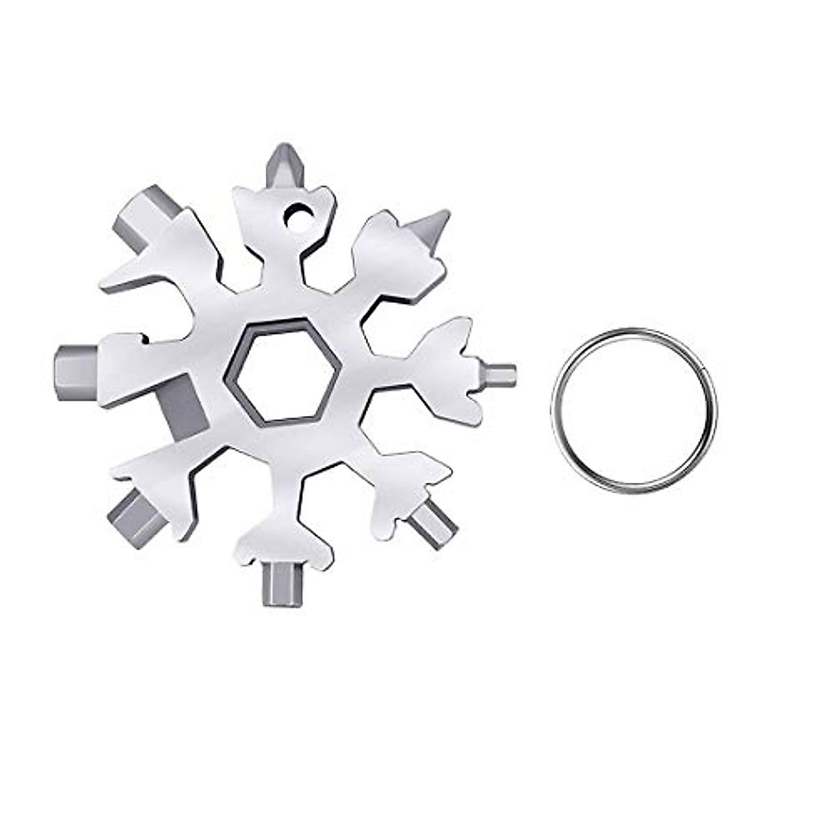 18 In 1 Incredible Multi-Tool , Stainless Steel Snowflakes Wrench Tool, Portable Keychain screwdriver -Bottle Opener, 2 Pack( Silver)