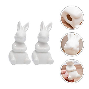 BESPORTBLE 2pcs Ceramics Bunny Figurine Easter White Bunny Figurines Home Decor Rabbits Ornaments for Home Easter Garden Micro Landscape Decor