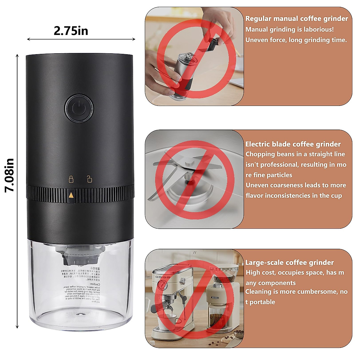 Portable Burr Coffee Grinder Small - Coffee Bean Grinder Electric with Multi Grind Settings for French Press, Cold Brew, Moka Pot, Pour-Over, Espresso Machine
