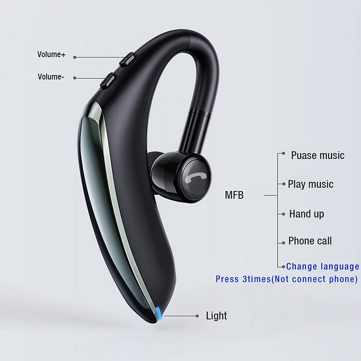 Lymoc Bluetooth Earpiece,Wireless Headset Earpieces Hansfree Trucker Earphones for Cell Phones V5.0 Ear Hook 25 Hours Talktime Microphone CVC6.0 Noise Cancellation for Walking Running Driving¡­