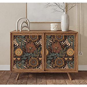 HAOKHOME 93291 Wallpaper Peel and Stick Floral Boho Brown/PeachPuff/Green Retro Wall Decor Bathroom Removable Mural 17.7in x 9.8ft