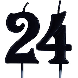 Black 24th Birthday Candle, Number 24 Years Old Candles Cake Topper, Woman Or Man Party Decorations, Supplies