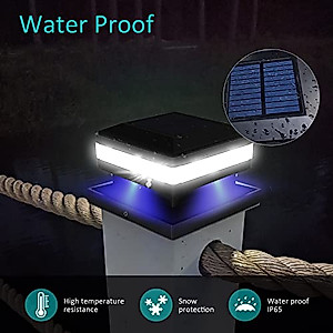 FVTLED Solar Post Lights, Outdoor Solar Post Cap Light Fits 4x4, 6x6 Wooden Posts, IP65 Waterproof High Brightness Cool White 6000K LED Post Lights for Patio Fence Deck Garden, 2 Pack (Black)