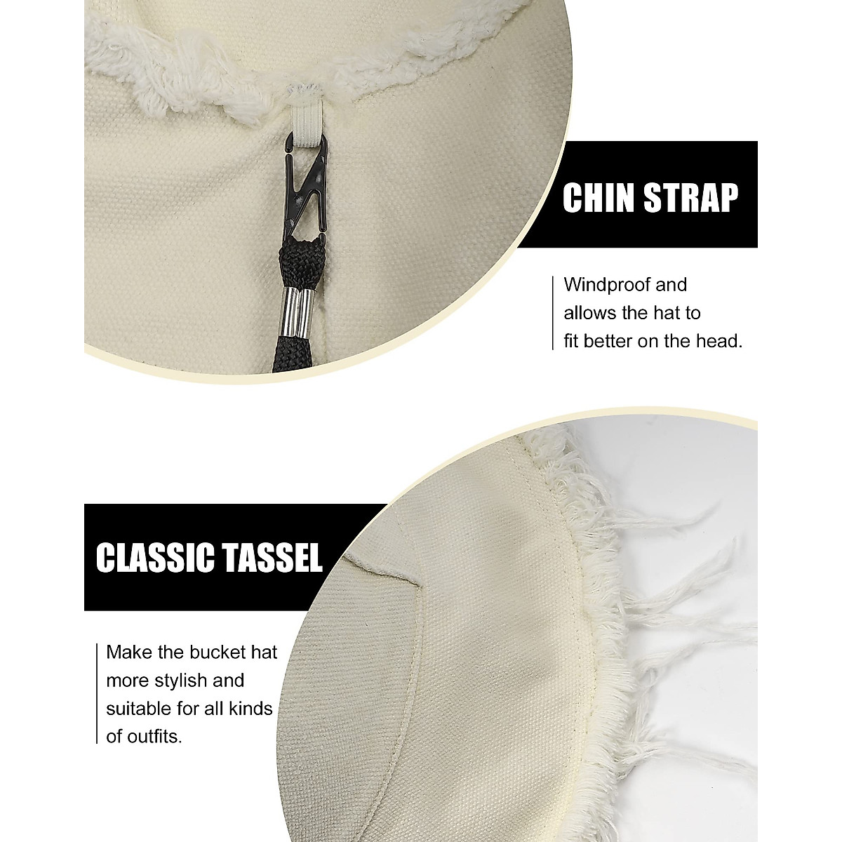 Zylioo XXL Oversized Tassel Bucket Sun Hat,Adjustable Fashion Travel Bucket Hats,Outdoor Beach Hats for Big Heads 24"-25" Beige