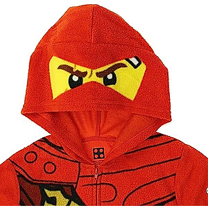 LEGO Ninjago Boy's Pajamas Set, Hooded Ninja Unionsuit, Kai Red, Size 4/5