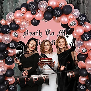Funeral 30th Birthday Party Decorations for Women Black Rose Gold - Balloon Garland Death to My Twenties Backdrop Rip to My 20s Sash Number 30 Balloon for Funny Gothic Tombstone Skeleton Thirty Bday