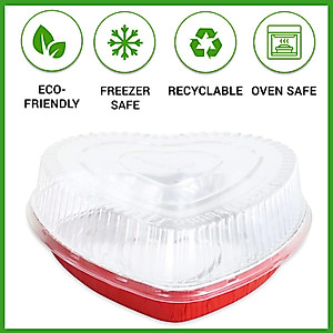 Handi-Foil Disposable Aluminum Heart Shaped Cake Pan with Clear Plastic Lid - 32 Ounces Oven Safe Aluminum Foil Pans, Baking Pans Perfect for Baking, Cooking, Preparing Food, 339P (Red & Silver, 5)