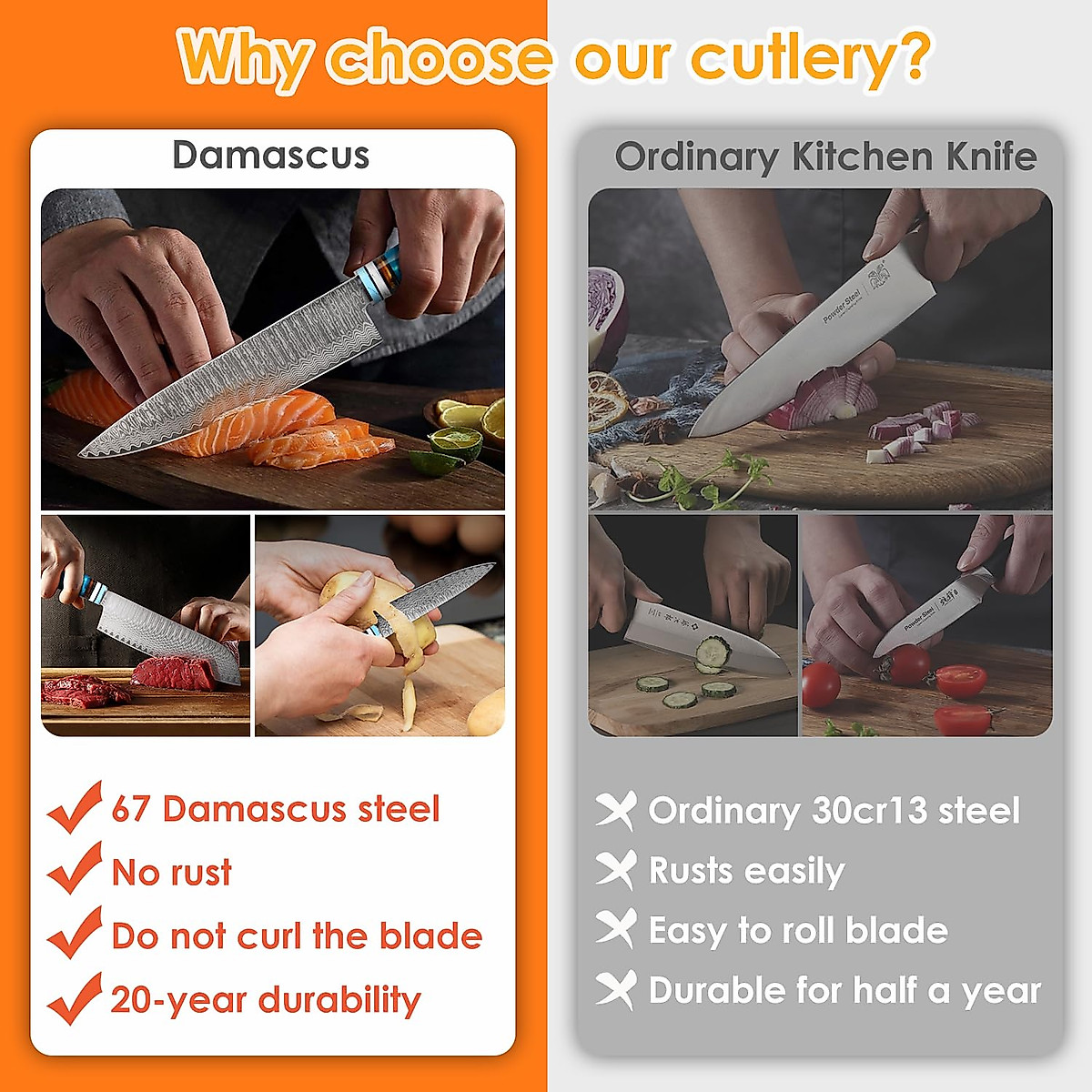 Chef Knife Set Damascus, 3PCS Professional Japanese VG10 Damascus Steel Kitchen Knife Set Chefs Knife, Paring knife, Santoku Knives, Chef Knife Set for Kitchen with Gift Box