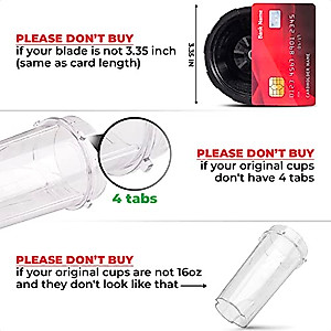 16 Oz Single Serve Blender Cups for Shakes and Smoothies - 2Pcs Ninja Blender Cups Replacement with Flip Top Lid Parts - Single Serve Cup Lid for BL770 BL780 BL660 BL740 BL810 Nutri Ninja Blenders