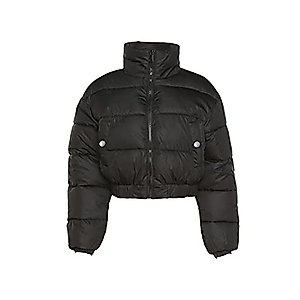 Gihuo Womens Cropped Quilted Puffer Jacket Lightweight Padded Coat Warm Puffy Coat Zip UP Bubble Coats with Pockets(Black-S)