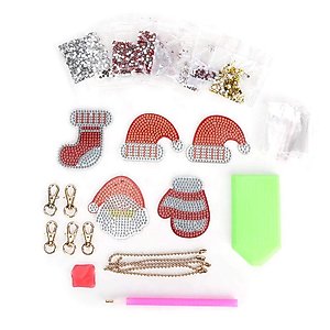Hztyyier Diamond Painting Enfant 5 Ans 5Pcs 5D DiyPainting Christmas Keychain/Necklace Sticker Kits DIY Art Craft Kits for Kids and Adult