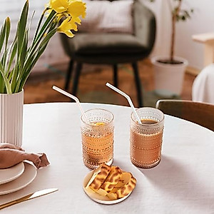 Cocktail Glasses Vintage Drinking Glasses - 12 oz Hobnail Glassware Set of 6 Raindrops Beaded Highball Glassware Romantic Water Glass Cups Suit for Whiskey Juice Beverage Dishwasher Safe Gift Package