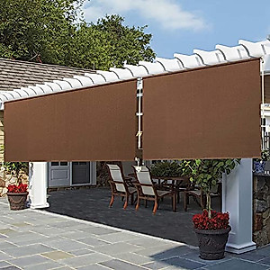 HENG FENG Outdoor Roller Shade Cordless 6'W x 6'H Brown Exterior Patio Shades Roll Up Outdoor Blinds for Porch Gazebo Pergola Backyard Deck
