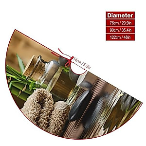 Zen Basalt Stones On Wood Christmas Tree Skirt 30"x30", Large Xmas Tree Skirt Fabric, Washable Tree Skirt Waterproof, Classic Santa Tree Skirt Decorations for Real Tree, Home, Outdoor, Holiday Party