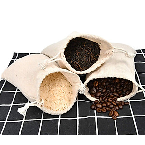 Calary 50pcs Double Canvas Drawstring Gift Bag Cotton Pouch Gift Sachet Bags Muslin Bag Reusable Tea Bag 5x7 Inch